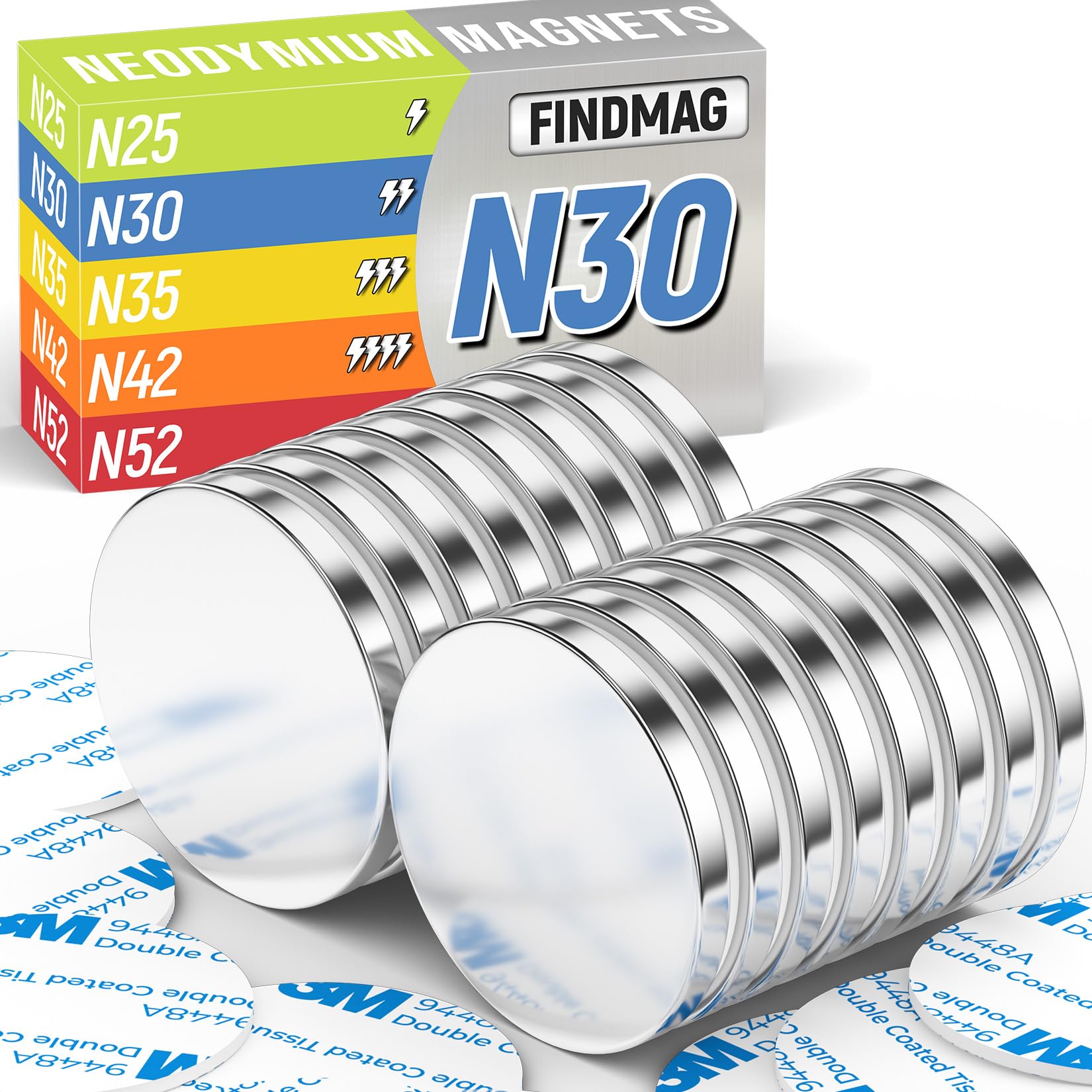 FINDMAG 16 Pack Disc Magnets with Double-Sided Adhesive, Permanent Rou ...