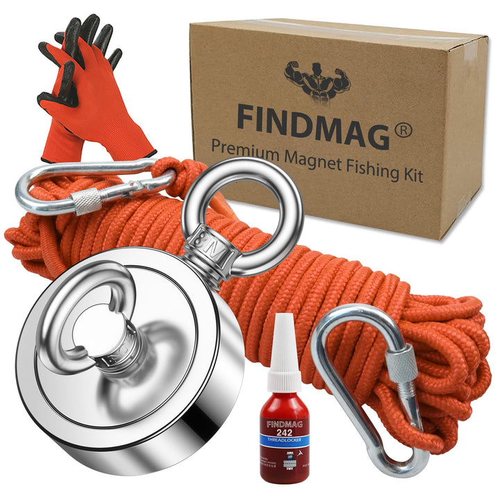 FINDMAG Double Sided Magnet Fishing Kit with Rope, Fishing Magnets 100 ...
